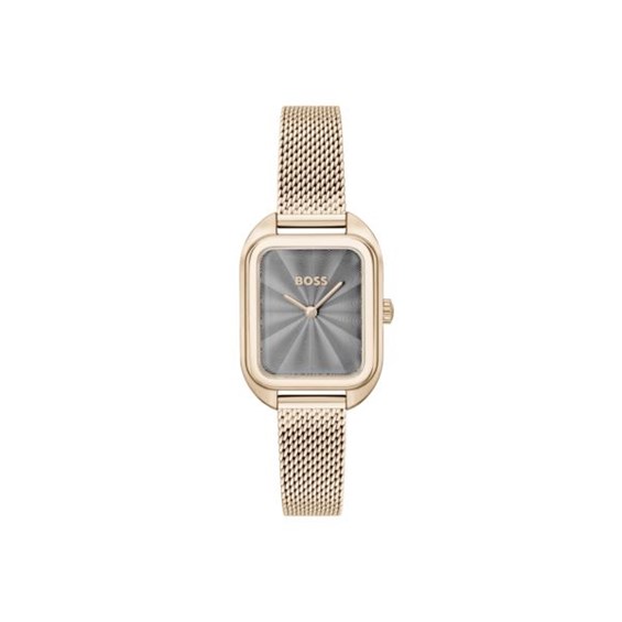 Boss Balley Ladies. Carnation Gold IP Cas & Mesh Bracelet. Grey Dial ...