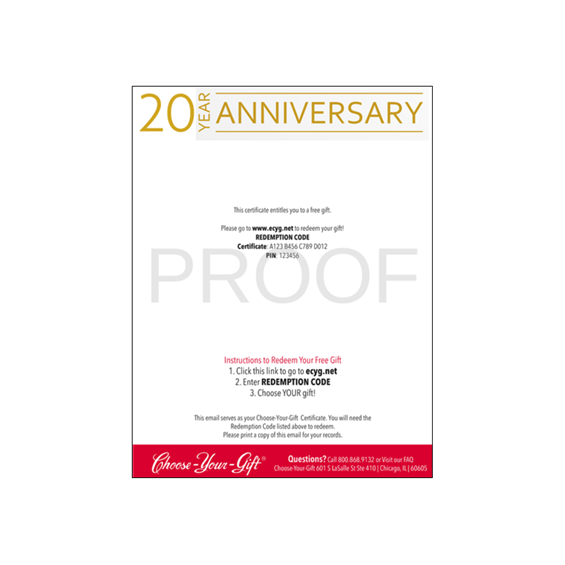 20-Year Anniversary Email Certificate | Choose-Your-Gift