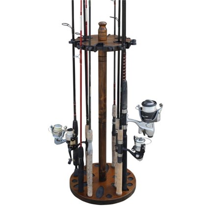 24-Fishing Rod Round Storage Rack - Dark Stain | Choose-Your-Gift